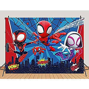 Spidey and His Amazing Friends Backdrop, Spiderman Hero Background for Kids Birthday Party Decoration, 5 x 3 ft Superhero and His Amazing Friends Photography Banner for Baby Shower (Spidey Backdrop)