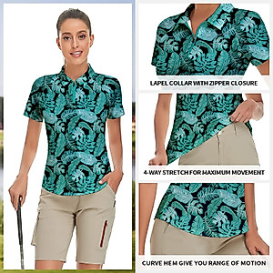 Women Summer Floral Print Polo Shirts Short Sleeve Golf Shirts Dry Fit (Green Printed, Large)