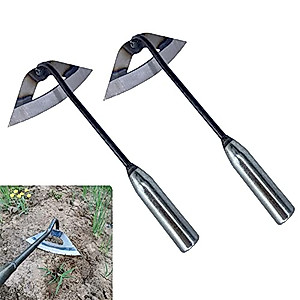 2Pcs Gardening Tools Hollow Hoe, All-Steel Hardened Hollow Hoe, Sharp Durable Garden Weeding Tools, Hoe Garden Tool Hand Shovel Weed Puller for Backyard Loosening Farm Planting Weeding (Hand Holding)