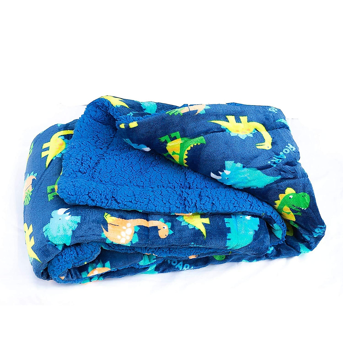 Elegant Home Kids Soft & Warm Sherpa Baby Toddler Boy Sherpa Blanket Navy Blue Dinosaurs Multicolor Printed Borrego Stroller or Toddler Bed Blanket Plush Throw 40X50 # Dinosaurs