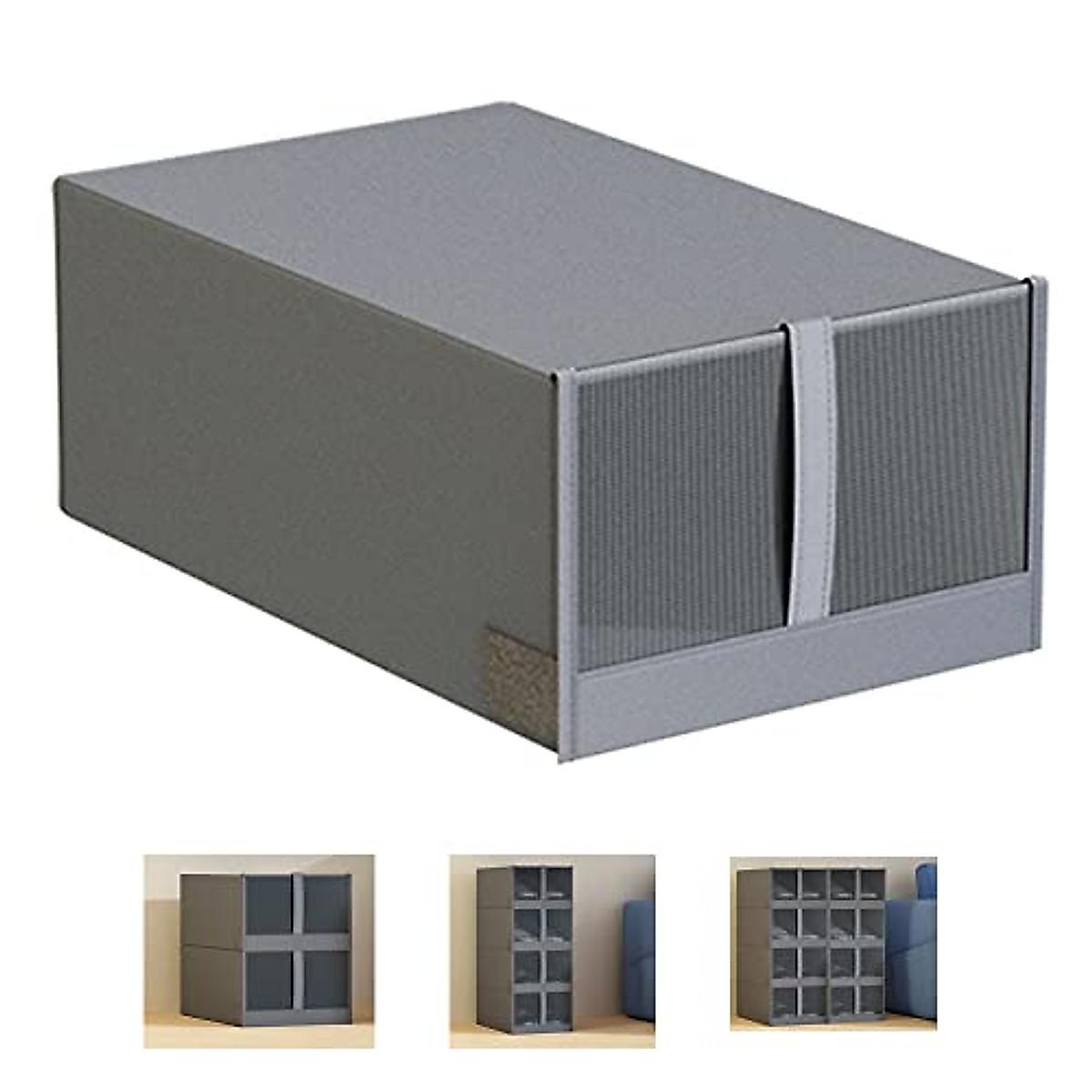 Yagizaai Bayou Fabric Shoe Box, 4 PCS Collapsible Stackable Breathable shoe storage organizer boxes with Clear Window and Handle, Upgraded Shoe Bin & Holder for Up to Size 10