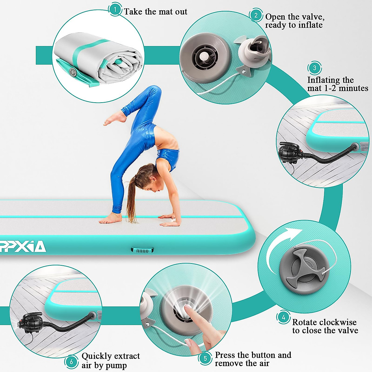 PPXIA Air Mat Tumble Track Gymnastics Mat, Inflatable Tumbling Mat 10ft with Electric Air Pump for Home Use/Cheerleading/Gym/Outdoor/Yoga/Water/School Use