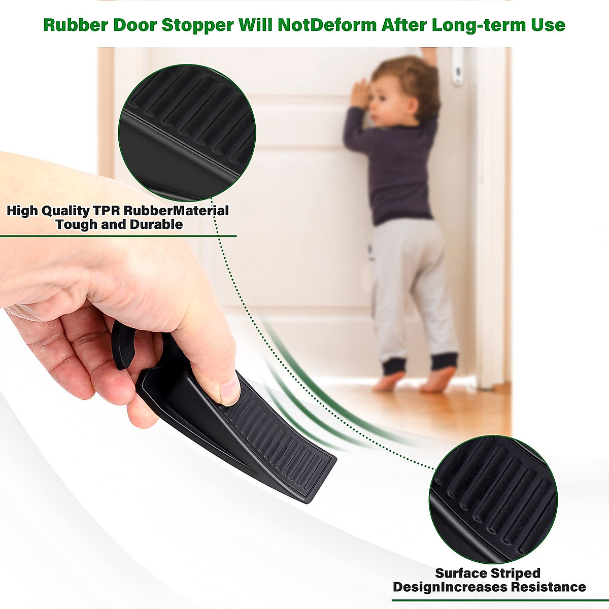 Vncczi Door Stoppers, 2 Pack Premium Rubber Door Stoppers Wedge, Door Stops for Carpet Heavy Duty Door, Door Stoppers for Bottom of Door on Tile, Concrete, Carpet, Wooden Floor (Pink)