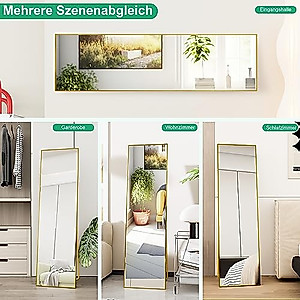 FANYUSHOW Full Length Mirror, Standing Hanging or Leaning Body Mirror, Simple Rectangle Design, Aluminum Alloy Thin Frame, Floor Mirror for Bedrooms, Bathrooms, Living Room (Gold)