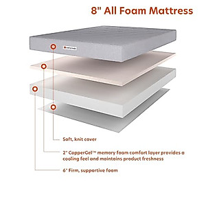 Craft & Trade 8-Inch Risewell Memory Foam Mattress, Bed-in-a-Box, CopperGel Cooling, CertiPUR-US Certified, King, 100 Night Trial