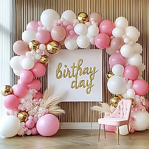 Pink White Gold Balloon Garland Double Stuffed Pastel Light Pink Gold Balloons Blush Beige Latex Arch Kit for Baby Shower Birthday Bridal Wedding Anniversary Party Decorations