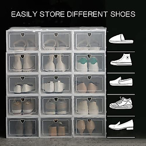 Shoe Storage Box, Foldable Shoe Organizer Boxes, White Plastic Closet Shoe Organizer with Transparent Cover, Free Standing Shoe Rack Easy Assembly Expandable for High Heels, Boots (20 Pair Shoes)