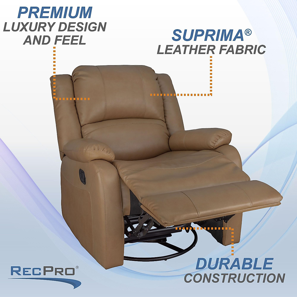 RecPro Set of 2 Charles Collection | 30" Swivel Glider RV Recliner | RV Living Room (Slideout) Chair | RV Furniture | Glider Chair | Toffee