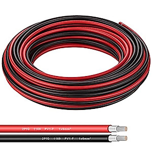 Shirbly Solar Panel Wire - 50FT Black & 50FT Red Tinned Copper Wire, 10AWG (6mm²) PV Wire Solar Extension Cable for Outdoor Automotive RV Boat Marine Solar Panel- Black & Red (10AWG 50FT)