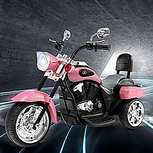 HONEY JOY Pink Kids Motorcycle,6V Battery Powered Toddler Chopper Motorbike Ride On Toy w/Horn & Headlight, Foot Pedal, Music, 3-Wheel Mini Electric Motorcycle for Kids, Gift for Boys Girls(Pink)