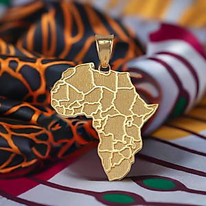 LA BLINGZ 10K Yellow Gold Africa Country Map Pendant Necklace (Pendant only)
