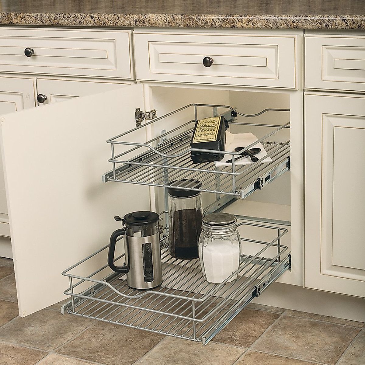 Knape & Vogt DBLMUB-17-R-FN Double-Tier Multi Pullout 17 in. Wire Basket, Frosted Nickel