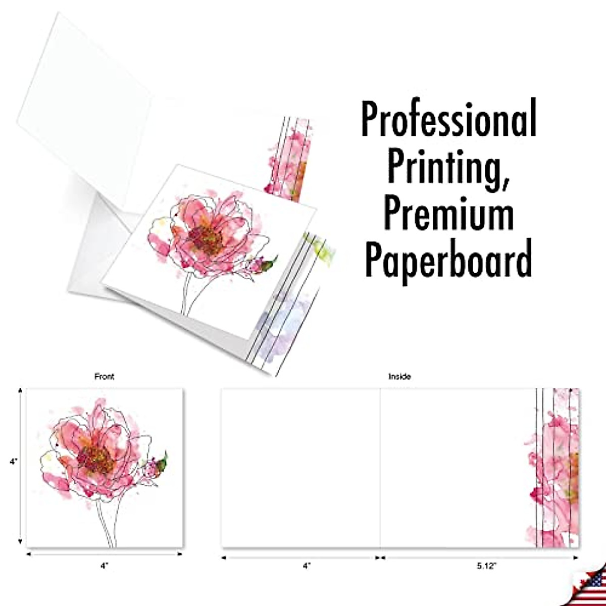The Best Card Company - 12 Assorted Blank Note Cards (4 x 5.12 Inch) - Boxed All Occasion Notecards Bulk (4 Designs, 3 Each) - Basic Blooms MQ4627OCB-B3x4