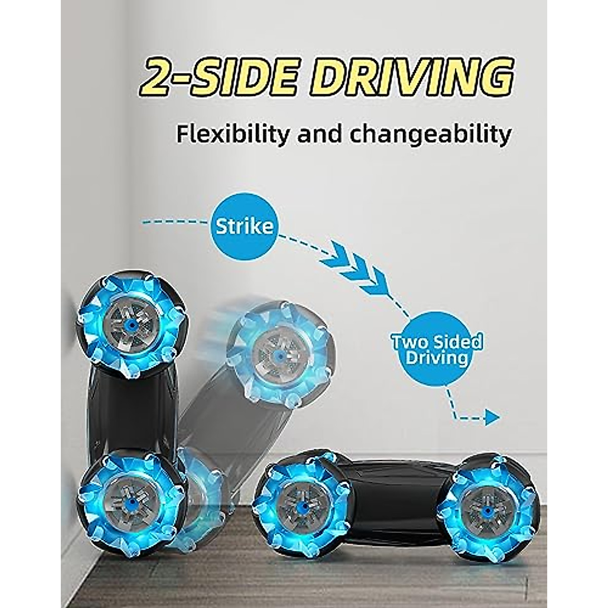 Jovow RC Stunt Car, 2.4GHz 4WD Gesture Sensing Remote Control Car with Cool Light and Music, Double-Sided 360° Flips RC Cars for Boys Age 6-12 4-7 8-12 Birthday Gifts Toy Cars(Blue)