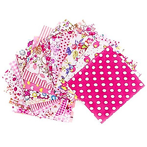 RayLineDo 50pcs 1010cm Different Pattern Patchwork Fabric Craft Printed Cotton Material Mixed Squares Bundle Quilting Scrapbooking Sewing Artcraft DIY Fabric Pink Series