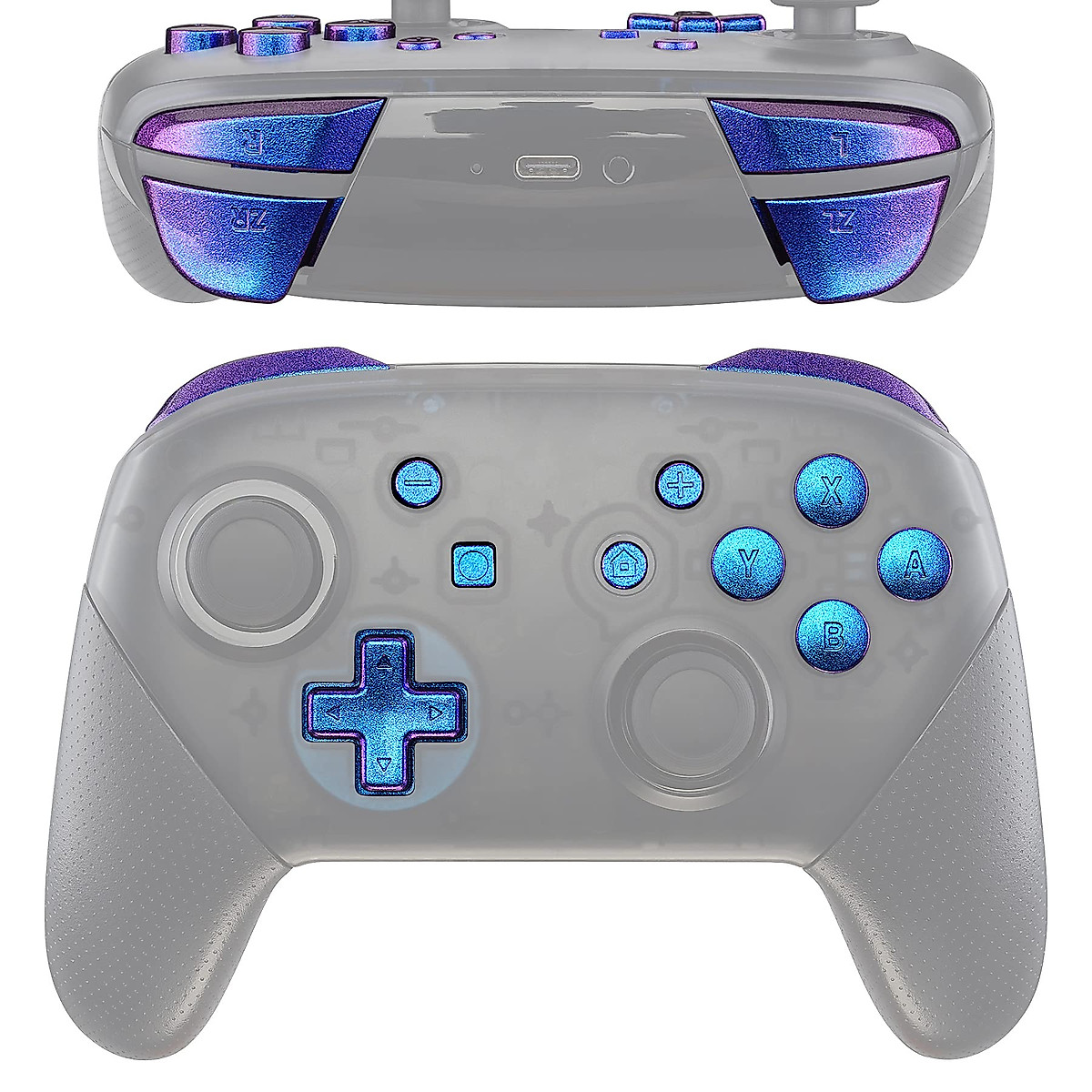 eXtremeRate Purple Blue Chameleon Repair ABXY D-pad ZR ZL L R Keys for Nintendo Switch Pro Controller, DIY Replacement Full Set Buttons with Tools for Nintendo Switch Pro - Controller NOT Included
