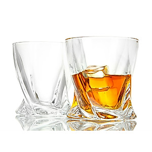 Whiskey Glasses set of 2 - Crystal Old Fashioned Rock Glass Scotch Bourbon and Spirits 10 Ounce Liqueur Tumbler with Side Rest