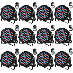 U`King 36W Rechargeable LED Stage Par Lights - 12 Pack, Battery Powered, RGB, Sound Activated, Remote Control, for Wedding, DJ Disco Events, Church Live Party