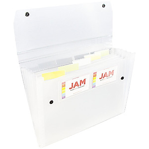 JAM PAPER Accordion Folders - 6 Pocket Plastic Expanding File with Snap Closure - Letter Size - 9 x 13 - Clear - Sold Individually