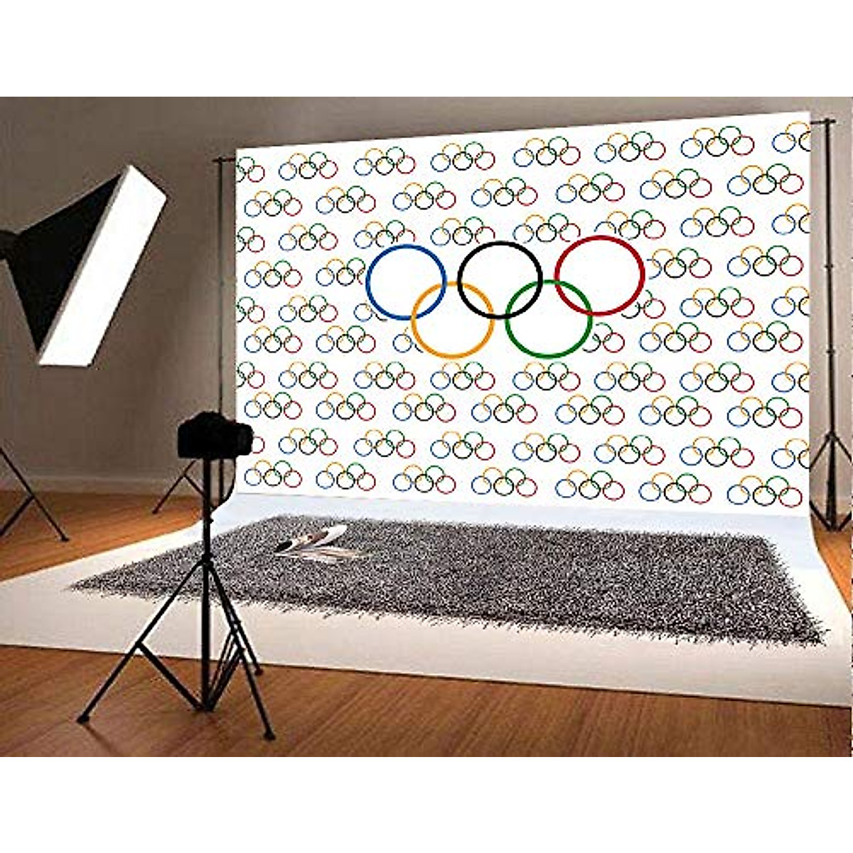 7x5ft Olympic Sport Backdrop Olympic Rings International Banner Photography Backdrops Countries for Classroom Garden Grand Opening Sports Clubs Party Events Decorations Photo Background Vinyl