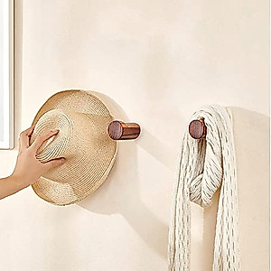 HEIOE Wood Wall Hooks - 4 Pack Natural Wooden Hooks Decorative - Rustic Coat Hook Wall Mounted - Minimalist Hat Rack - Handmade Wall Hooks for Hanging Coats (Black Walnut),Dark Brown