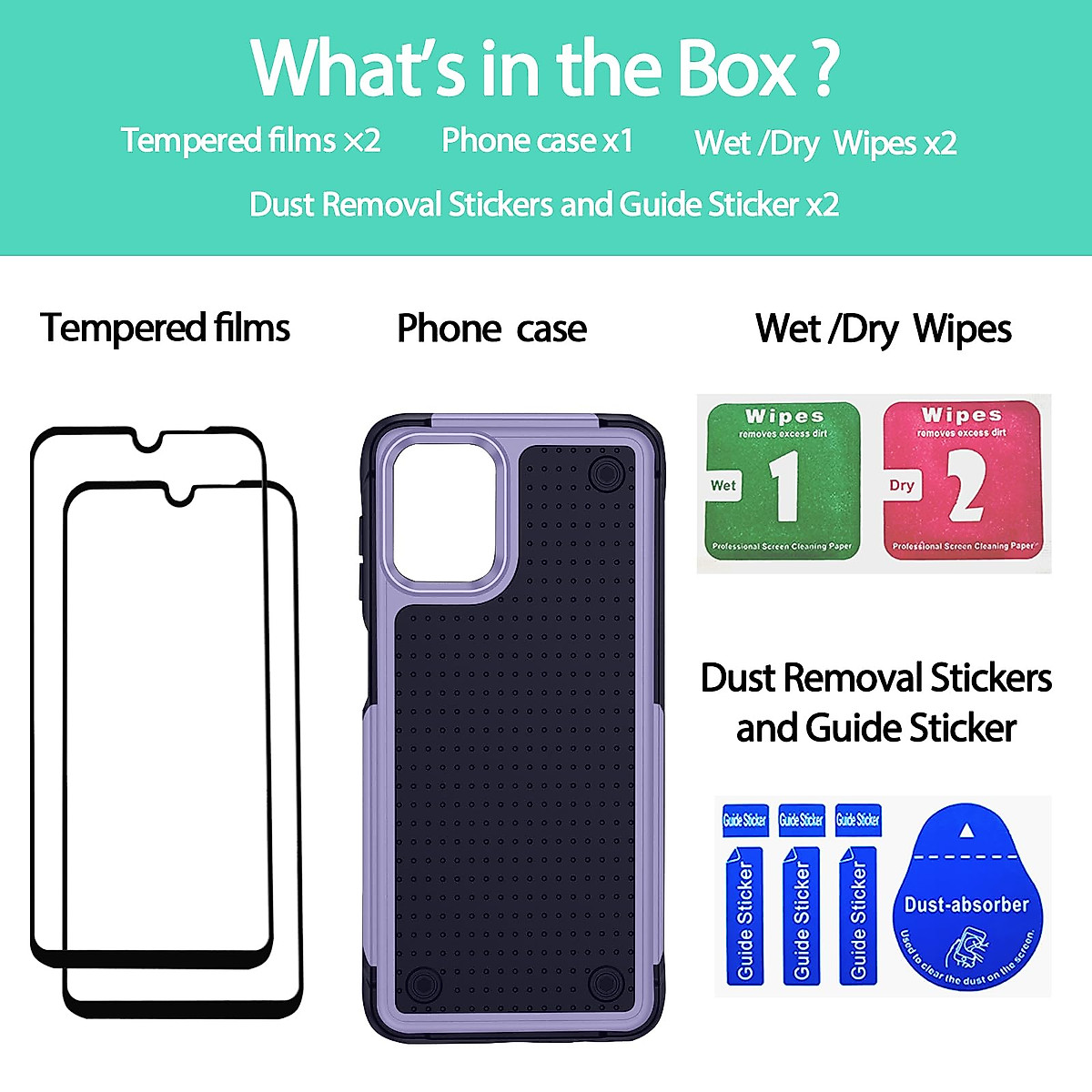 Jeylly for Samsung Galaxy A12 Case, Samsung A12 Phone Case with Screen Protector [2 Pack], Heavy-Duty Tough Rugged Slim Shockproof Protective Case for Samsung Galaxy A12/M12, Light Purple