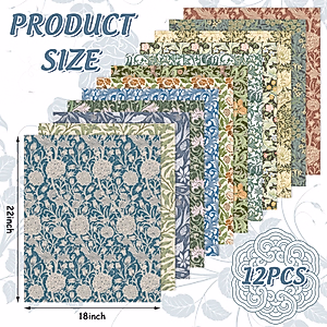 JarThenaAMCS 12Pcs Retro Floral Cotton Fabric Bundles 18 x 22 Inch William Morris Floral Fat Quarters Flower Sewing Fabrics for DIY Craft Party Decor