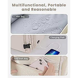 Snoffic Carry-on Travel Backpack, 17.3 Inch TSA-Friendly Laptop Travel Backpack, Waterproof Weekender Daypack Bag for Work Business Hiking Traveling Gift Bookbag (Beige)