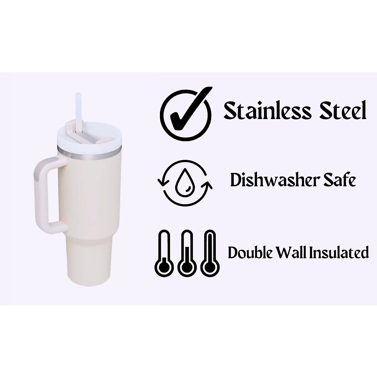 40 oz Tumbler With Handle and Straw Lid | Stanley Style | Stainless Steel Insulated Tumblers | Travel Mug for Hot and Cold Beverages, Thermos Travel Coffee Mug (Fog)