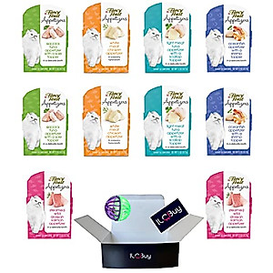 Fancy Feast Appetizers Gourmet Cat Complement Bundle 10 Can in Total, 2 Each: Salmon, Tuna, Chicken, Oceanfish and Skipjack Tuna (1.1 Oz) Plus a Noisy Cat Toy Ball and Magnet