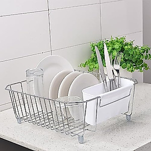 IKEBANA Modern Simplicity Dish Drying Rack,Stainless Steel Dish Racks Rustproof for Kitchen Counter,Kitchen in-Sink Chrome Finish Wire Dish Rack,Small Dish Drainer Rack with Removable Cutlery Holder