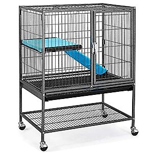 Topeakmart Metal Rolling Ferrets Cage, Small Animal Cage for Adult Rats, Single Unit Critter Nation Cage with Removable Ramp & Platform, Black