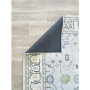 Cream Blue Oushak Rug, Modern Rugs, Vintage, Turkish, Eclectic, Floral, Pastel, Washable, Small Throw, Accent Area Rug for Living Room, Bedroom, Kitchen, Bathroom, 2'5"x4'9