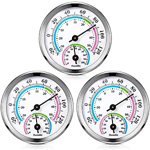 Weewooday 3 Pieces Mini Thermometer Hygrometer Indoor Outdoor Thermometer Temperature Humidity Monitor Gauge Temperature Monitor for Home Wall Room Incubator Tank (Silver)
