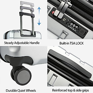 KROSER Hardside Expandable Carry On Luggage with Spinner Wheels & Built-in TSA Lock, Durable Suitcase Rolling Luggage with USB Port, Carry-On 20-Inch, Silver Grey