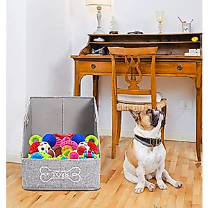 Geyecete Big Dog Toys Storage Bins Canvas Foldable Fabric Trapezoid with metal handles pet Baskets,Storage Bin Large toy box Organizer-Gray