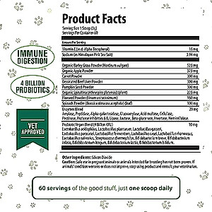 MacroLife Naturals MacroPets Greens Superfood Supplement Powder Topper for Dog Cat Small Mammal, Natural Nutrition Boost Probiotics Digestive Enzymes Vitamin E - Immune Gut Health & Energy - 6.35oz