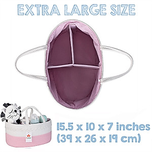 Large Baby Diaper Caddy Organizer Woven Cotton Rope Basket Rainbow Nursery Storage Bin Portable for Changing Table/Car Travel Bag Tote Newborn Registry Must Have Baby Shower Basket for Boy Girl