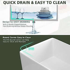 TUKTUK White Farmhouse Sink 30 Inch Farm Sink Fireclay Apron Front Single Bowl Kitchen Sinks Deep Drop In Undermount Kitchen Sink Luxury Bottom Grid & Strainer Drain Included