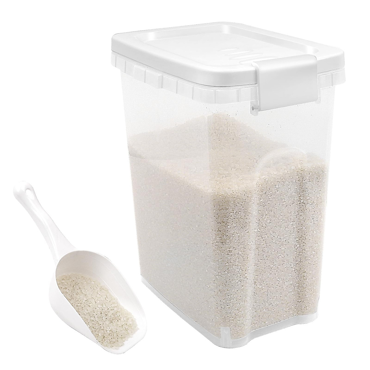 Tight-Lock Rice Container 15 Lbs - Airtight Flour Container with Scoop - Food-Grade Plastic Food Storage Container for Cereal, Sugar - Dry Food Dispenser for Kitchen, Pantry Organizers and Storage