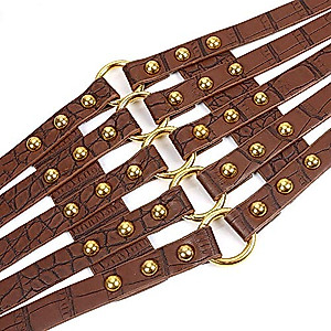 U Scinan Hollow Out Rivets Cinch Belt Tied Corset Elastic Wide Waist Belt Underbust Waistband Dark Brown