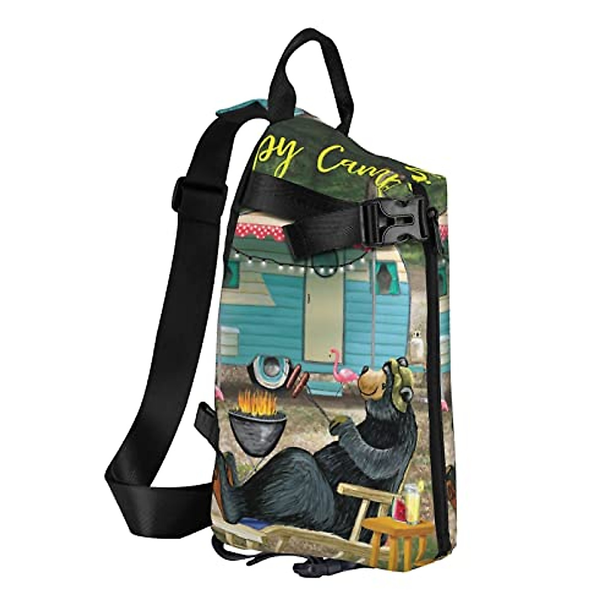 Rope Bag - Crossbody Sling Backpack Happy Camper Sling Bag Travel Hiking Chest Bag Daypack