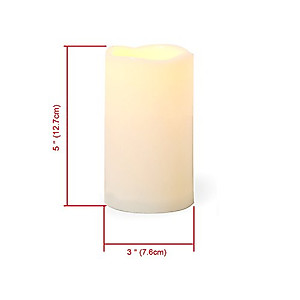 Waterproof Outdoor Battery Operated Flameless LED Pillar Candle with Timer Flickering Plastic Resin Electric Decorative Night Light Lantern Patio Garden Home Decor Party Wedding Decorations D3 xH5
