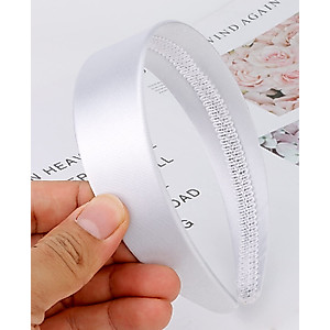 Wecoe White Headband 1.6 Inch Wide Silk Satin Headband Women Non Slip Fashion Plain Head Band Solid Hair Band DIY Holiday Hair Accessories for Women Girls Diademas Para Mujer Gifts