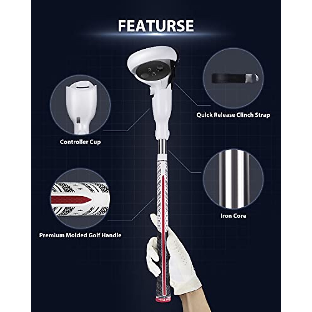 Amavasion VR Golf Club Handle Accessories Compatible with Meta/Oculus Quest 2 Enhance Immersive VR Game Experience (White/red)