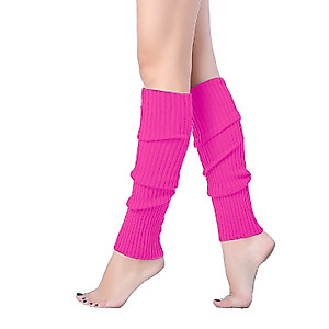 v28 Women Juniors 80s Eighty's Ribbed Leg Warmers for Party Sports(Rose)