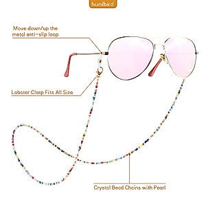 humlbird Mask Lanyard Eyeglasses Chain Healing Crystal Beaded Sunglasses Chains with Pearl for Women, Colorful