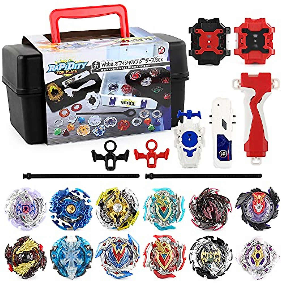 PWTAO Bey Battling Top Burst Launcher Grip Toy Blade Set Game Storage Box 12 Top Burst Gyros 3 Launchers Great Birthday Gift for Boys Children Kids