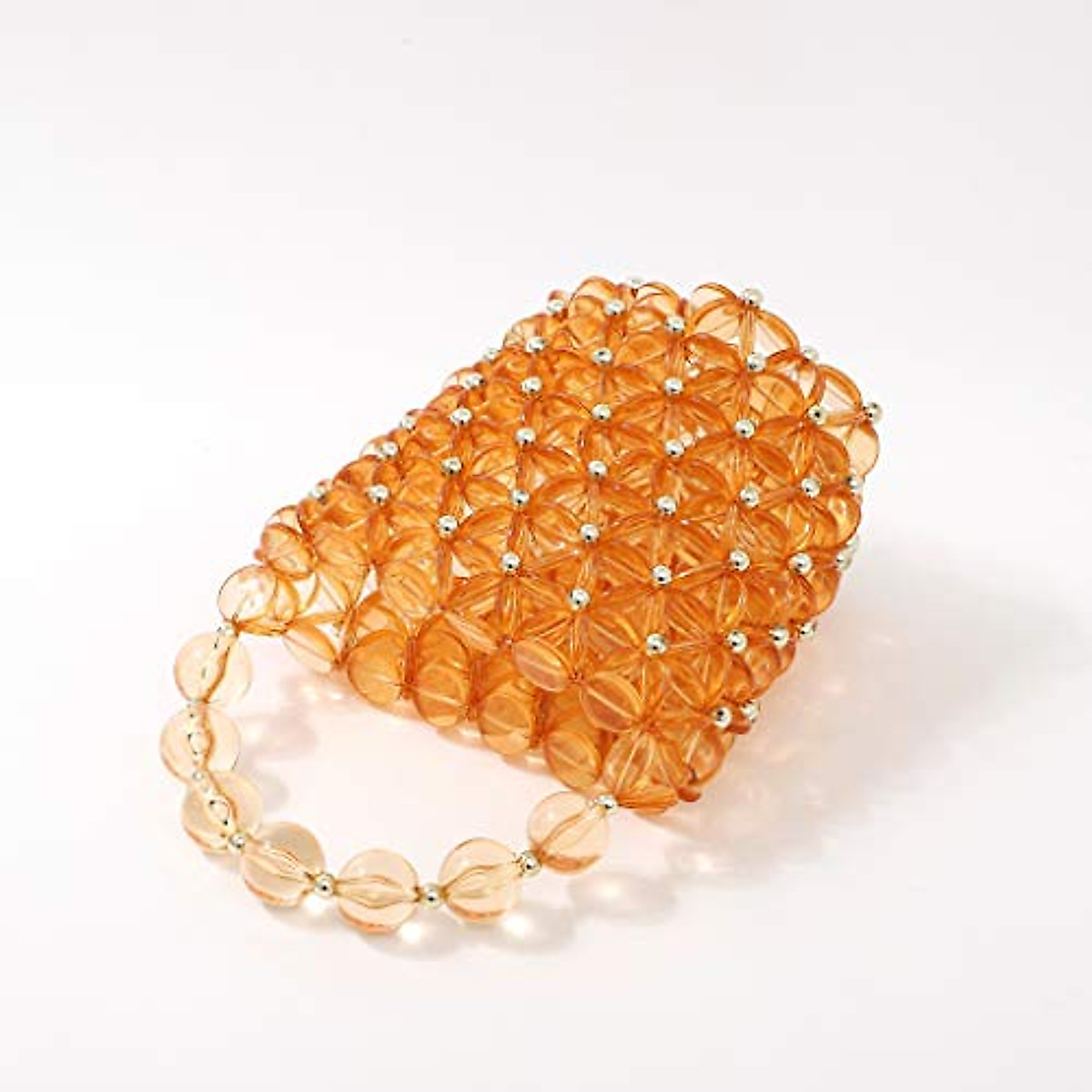 YUSHINY Women Amber Colored Transparent Acrylic Beaded Handmade Bucket Bag for Wedding Party
