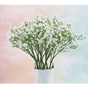 Baby Breath, Gypsophila Artificial Fake Silk Plants, Real Touch Flowers DIY Home Garden for Wedding Party Decoration, Idea Present for Thanksgiving, Halloween, Christmas, New Year (White), 10Pcs